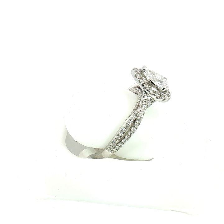 14K White Gold 0.95CT Pear Diamond Halo Engagement Ring – Gold Custom